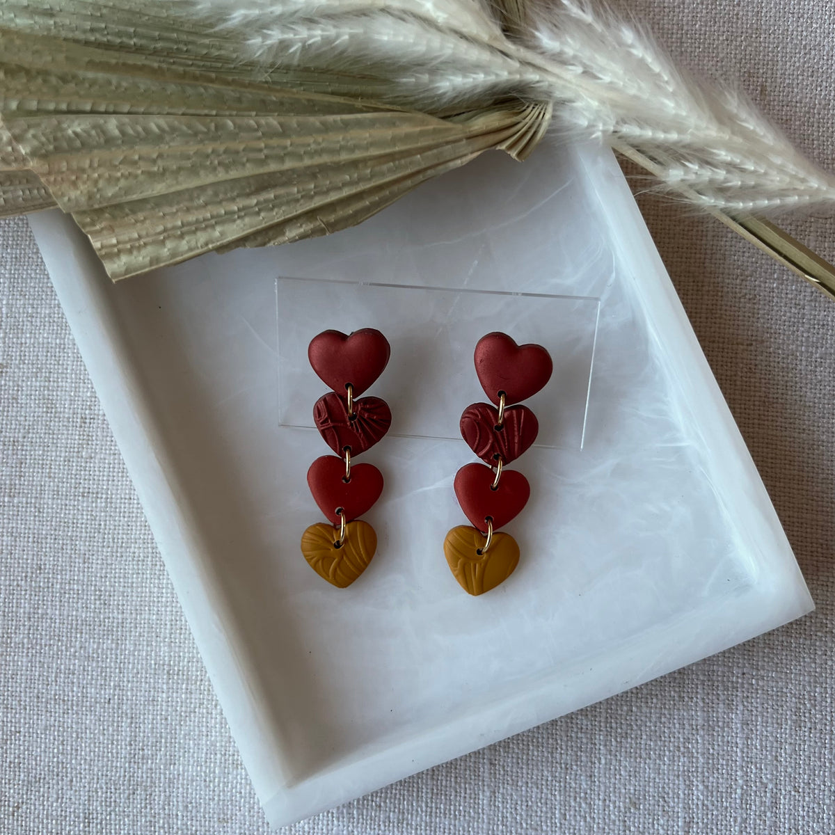 Copper & Mustard Ombre Textured Hearts – Gemini Clay Studio